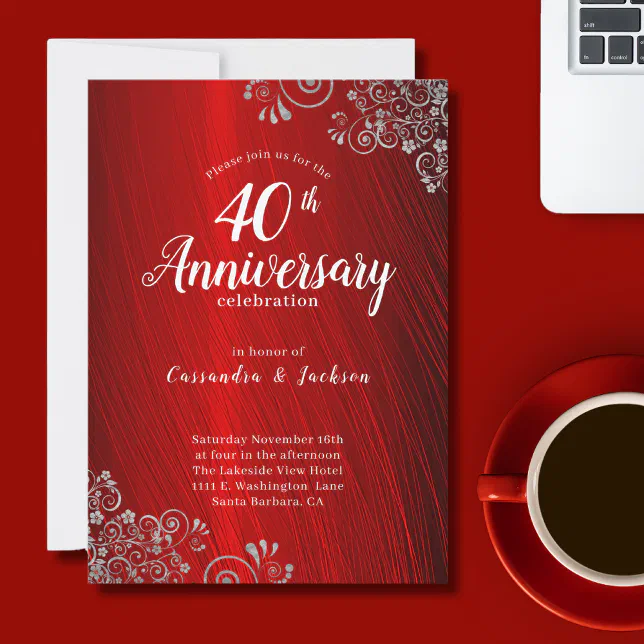 Elegant Ruby Red 40th Anniversary Invitation | Zazzle
