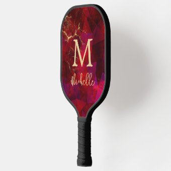 Elegant Ruby Red Gold Monogram Initial Name Pickleball Paddle | Zazzle