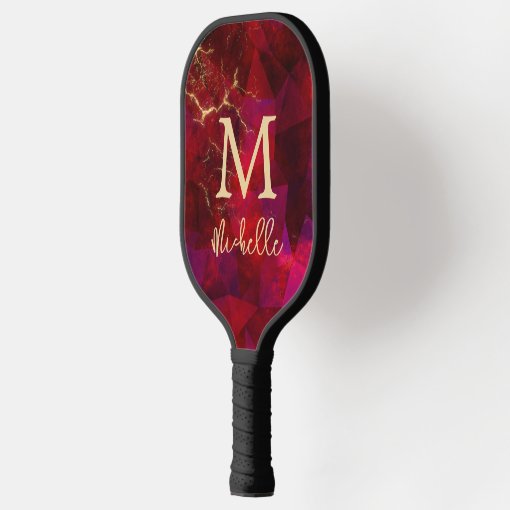 Elegant Ruby Red Gold Monogram Initial Name Pickleball Paddle | Zazzle