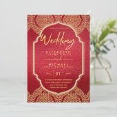 Elegant Ruby Red Gold Ornate Wedding Invitation | Zazzle