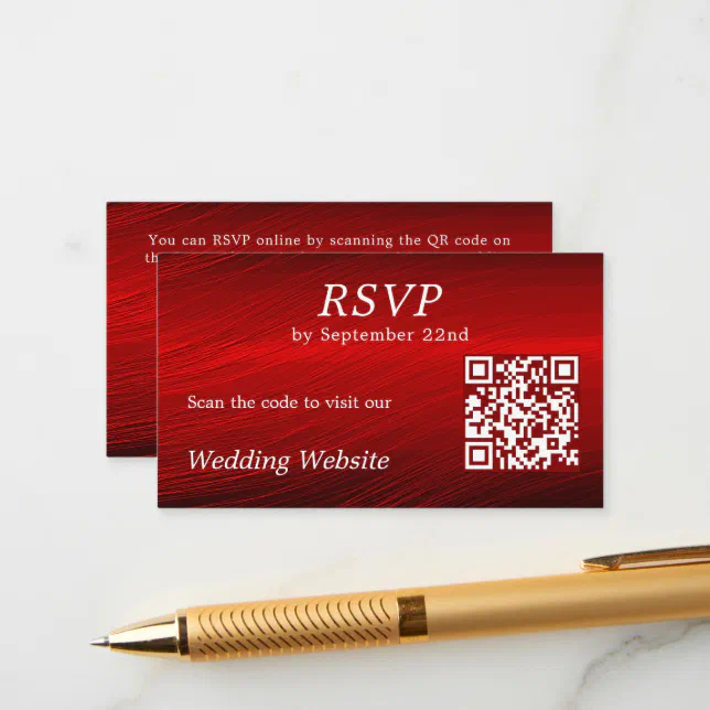 Elegant Ruby Red RSVP Wedding Website QR Code Enclosure Card | Zazzle
