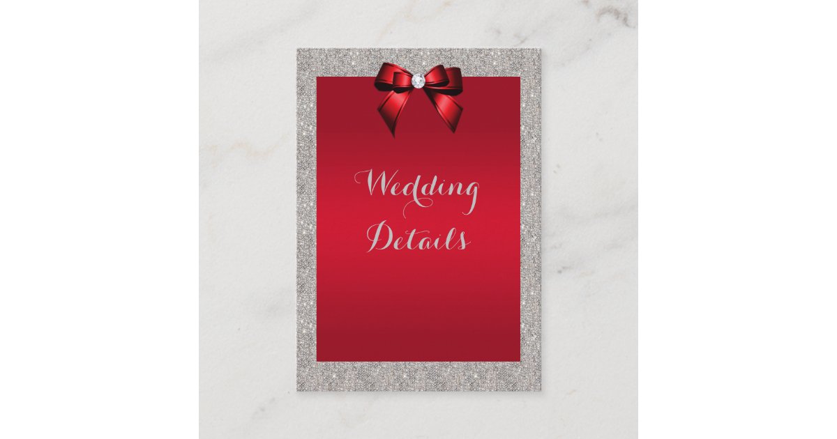 Elegant Ruby Red, Silver Glitter Wedding Details Enclosure Card | Zazzle