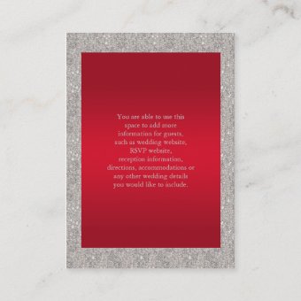 Elegant Ruby Red, Silver Glitter Wedding Details Enclosure Card | Zazzle