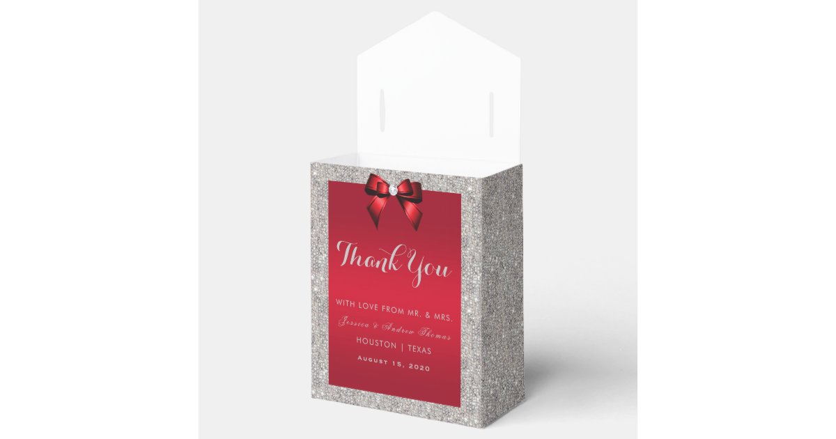 Elegant Ruby Red, Silver Glitter Wedding Favor Boxes | Zazzle