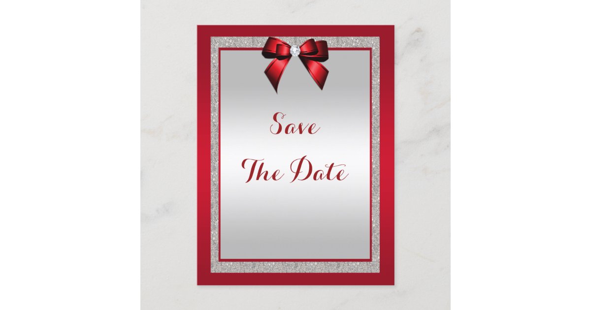 Elegant Ruby Red & Silver Glitter Wedding Invitation Postcard | Zazzle