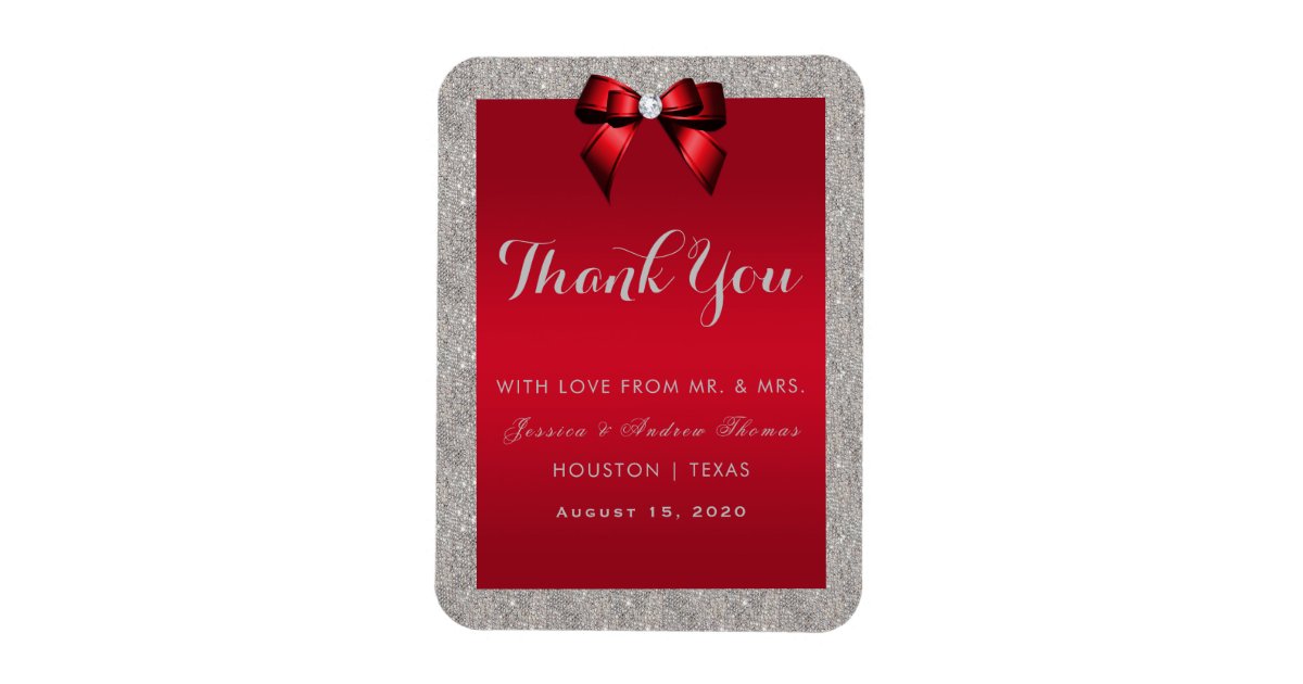 Elegant Ruby Red, Silver Glitter Wedding Magnet | Zazzle
