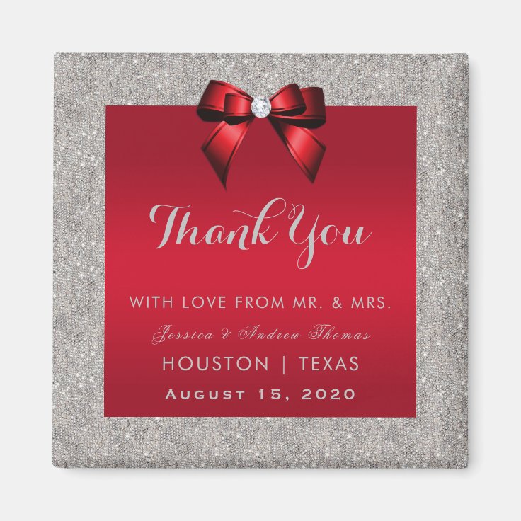 Elegant Ruby Red, Silver Glitter Wedding Magnet | Zazzle