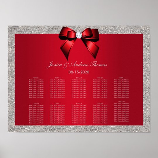 Elegant Ruby Red, Silver Glitter Wedding Poster | Zazzle.com