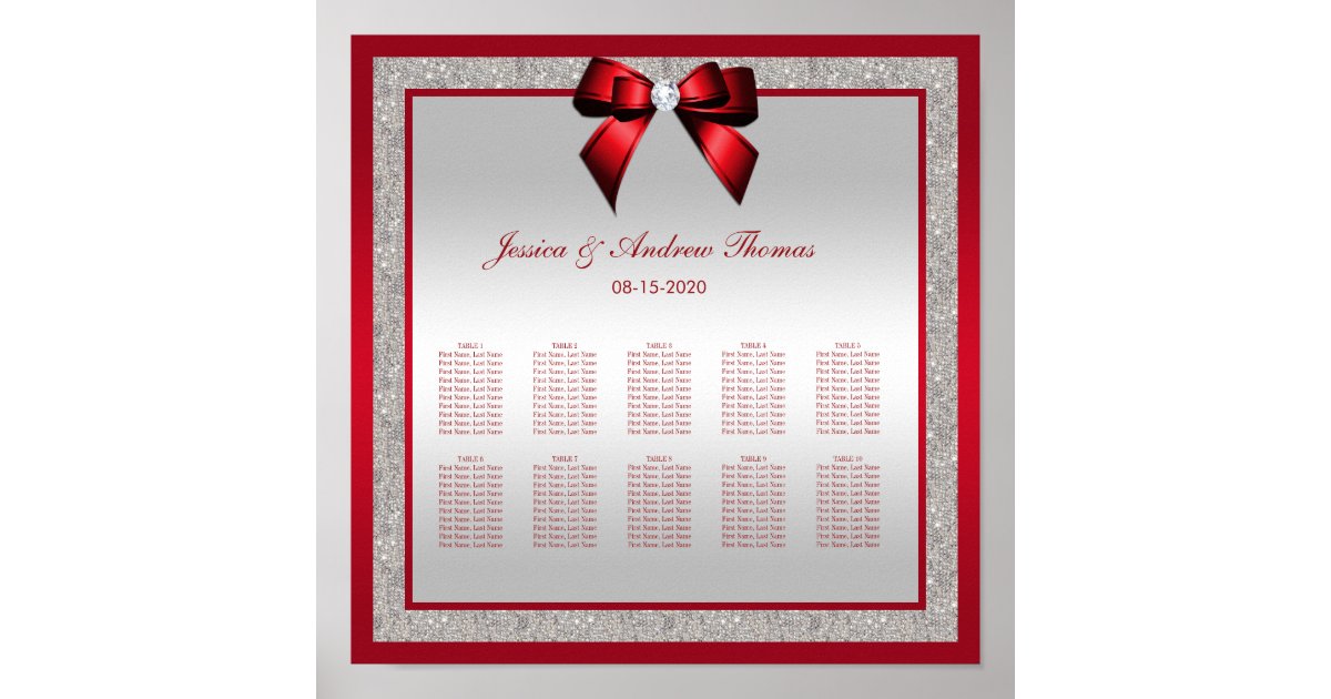Elegant Ruby Red & Silver Glitter Wedding Poster | Zazzle