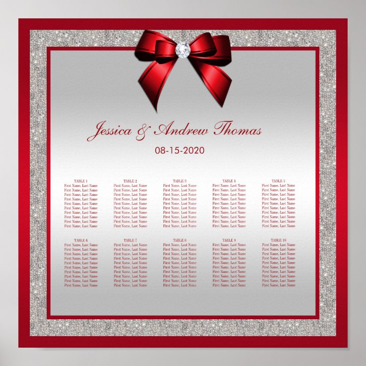 Elegant Ruby Red & Silver Glitter Wedding Poster | Zazzle
