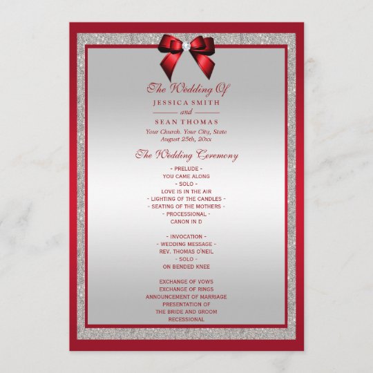 Elegant Ruby Red & Silver Glitter Wedding Program | Zazzle.com