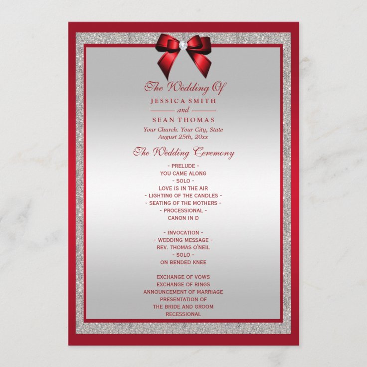 Elegant Ruby Red & Silver Glitter Wedding Program | Zazzle