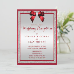 Elegant Ruby Red Silver Glitter Wedding Reception Invitation | Zazzle