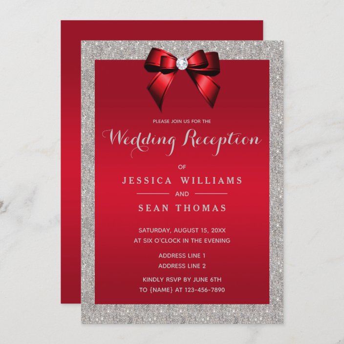 Elegant Ruby Red, Silver Glitter Wedding Reception Invitation | Zazzle.com