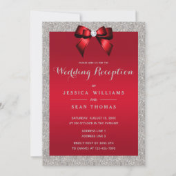 Elegant Ruby Red, Silver Glitter Wedding Reception Invitation | Zazzle