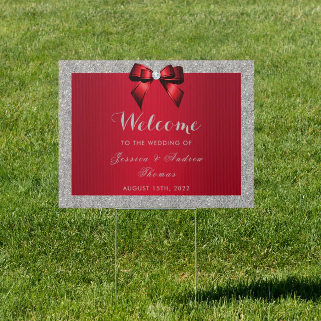 Elegant Ruby Red, Silver Glitter Wedding Sign | Zazzle