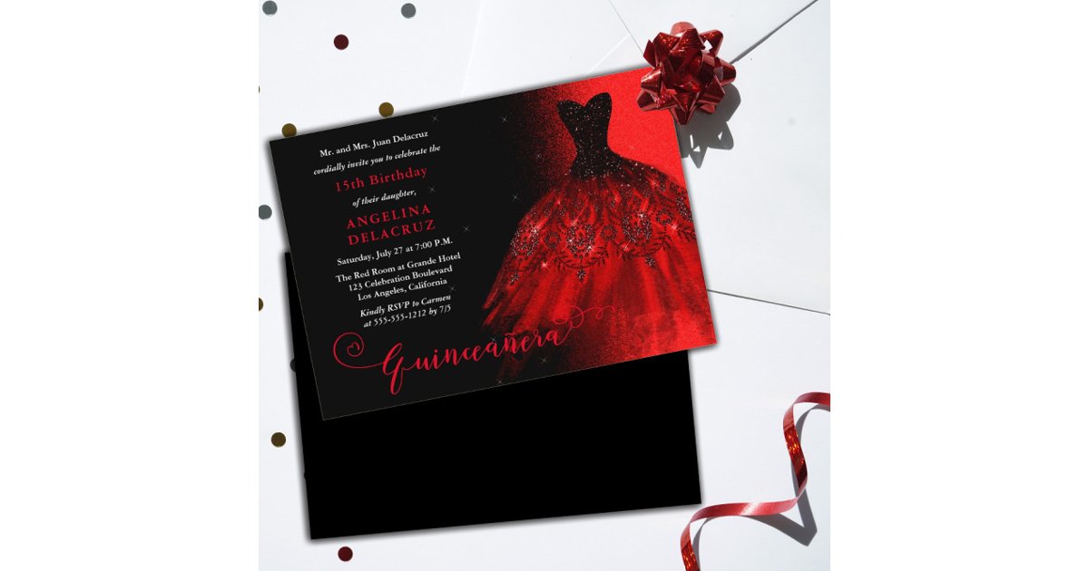 Elegant Ruby Red Spanish Gown Quinceañera Invitation | Zazzle