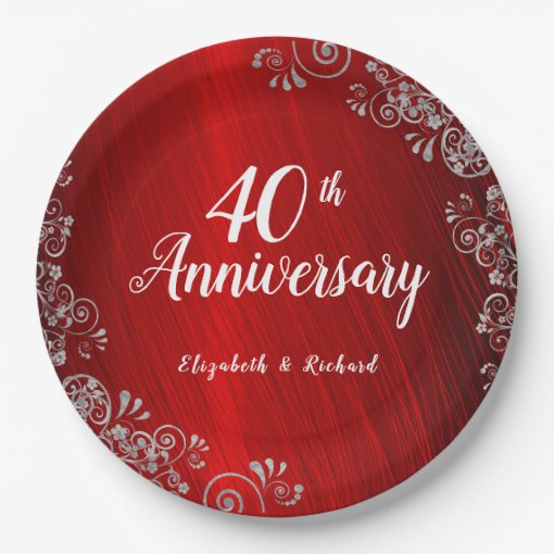 Elegant Ruby Red Swirl 40th Anniversary Paper Plates | Zazzle