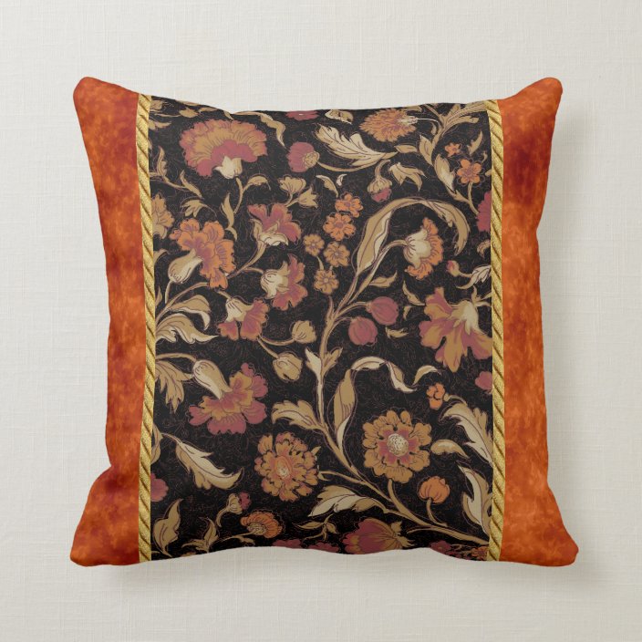 Elegant Rust Colored Floral Pattern Throw Pillow | Zazzle.com