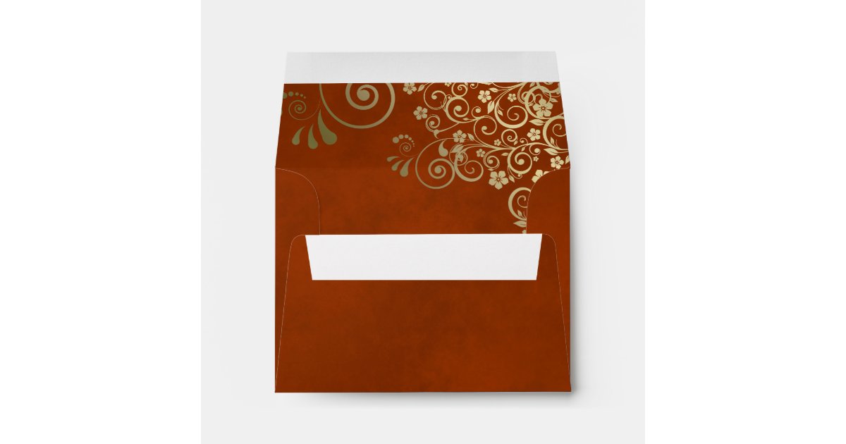 Elegant Rust Orange and Gold Lace Wedding RSVP Envelope | Zazzle.com