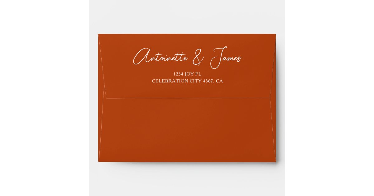 Elegant Rust Orange Calligraphy Address Wedding Envelope | Zazzle