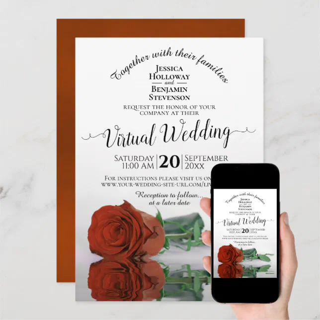 Elegant Rust Orange Romantic Rose Virtual Wedding Invitation | Zazzle