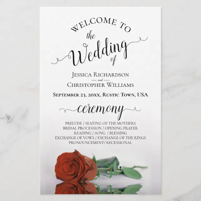 Elegant Rust Orange Rose Budget Wedding Program | Zazzle