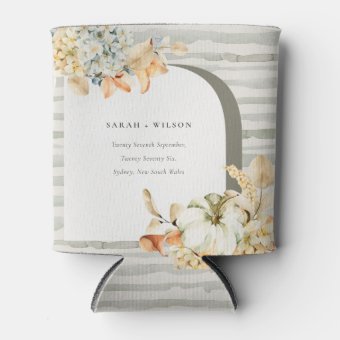 Elegant Rustic Autumn Pumpkin Arch Floral Wedding Can Cooler | Zazzle