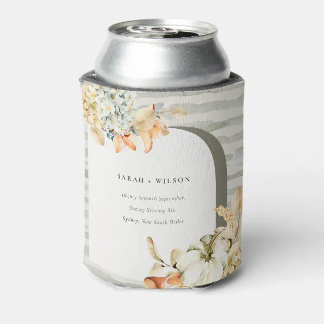 Elegant Rustic Autumn Pumpkin Arch Floral Wedding Can Cooler | Zazzle