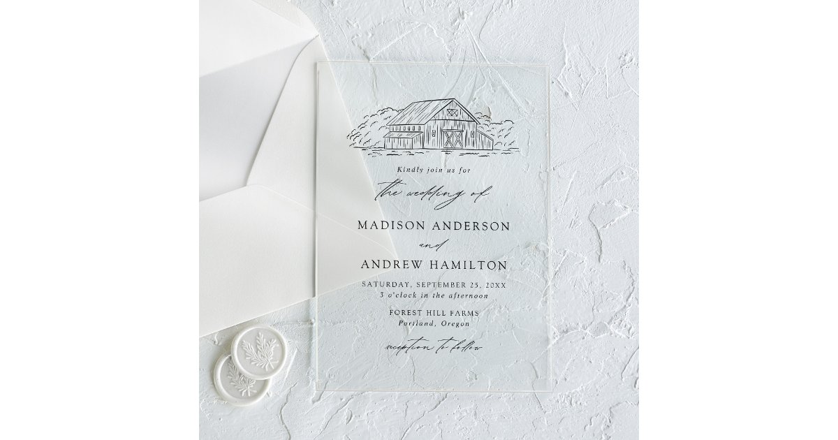 Elegant Rustic Barn Wedding Acrylic Invitations | Zazzle
