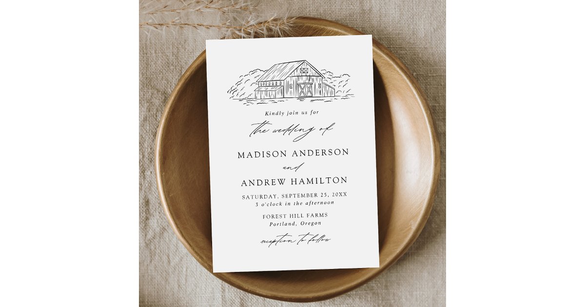Elegant Rustic Barn Wedding Invitation | Zazzle