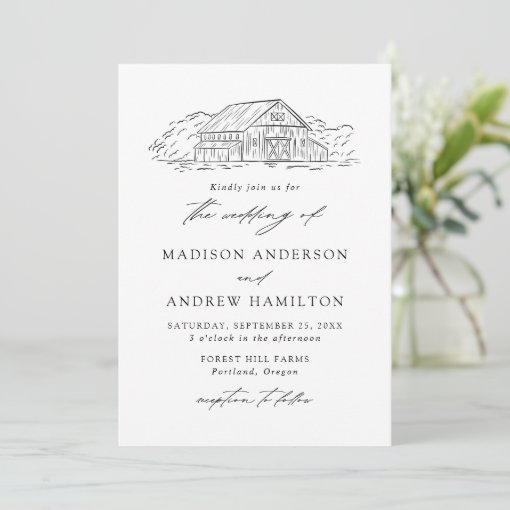Elegant Rustic Barn Wedding Invitation | Zazzle