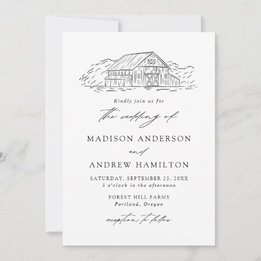 Elegant Rustic Barn Wedding Invitation | Zazzle