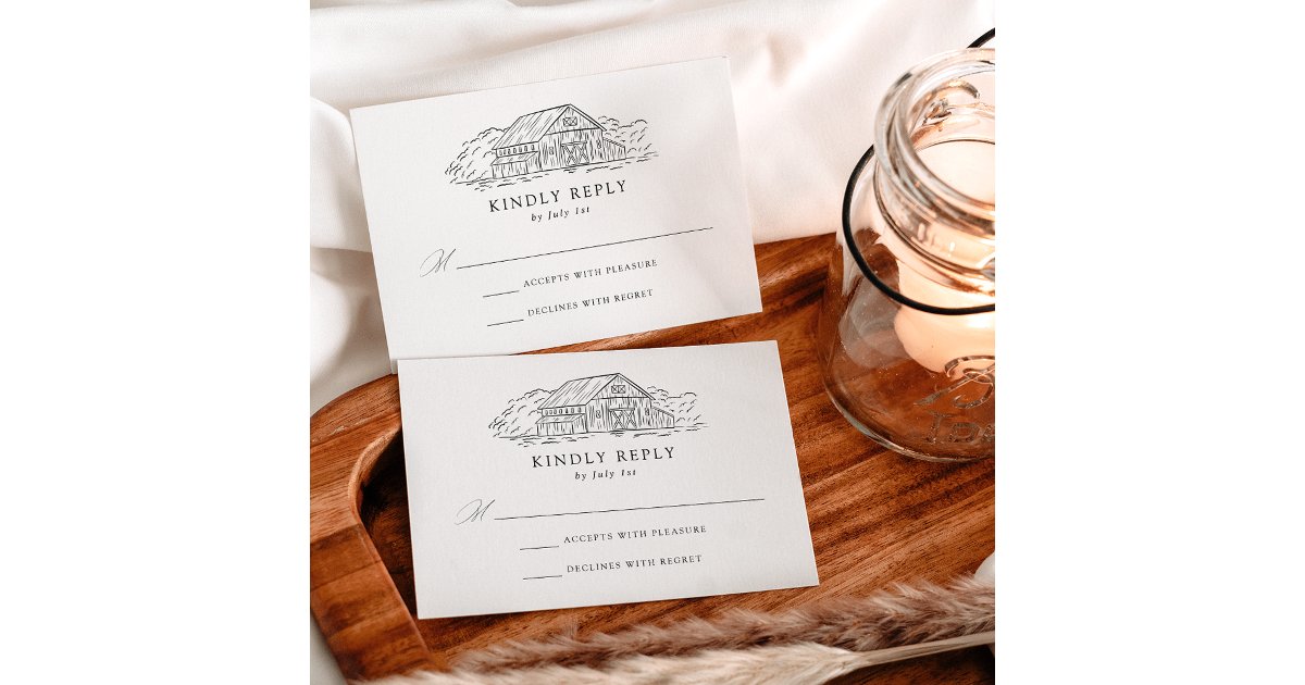 Elegant Rustic Barn Wedding RSVP Card | Zazzle