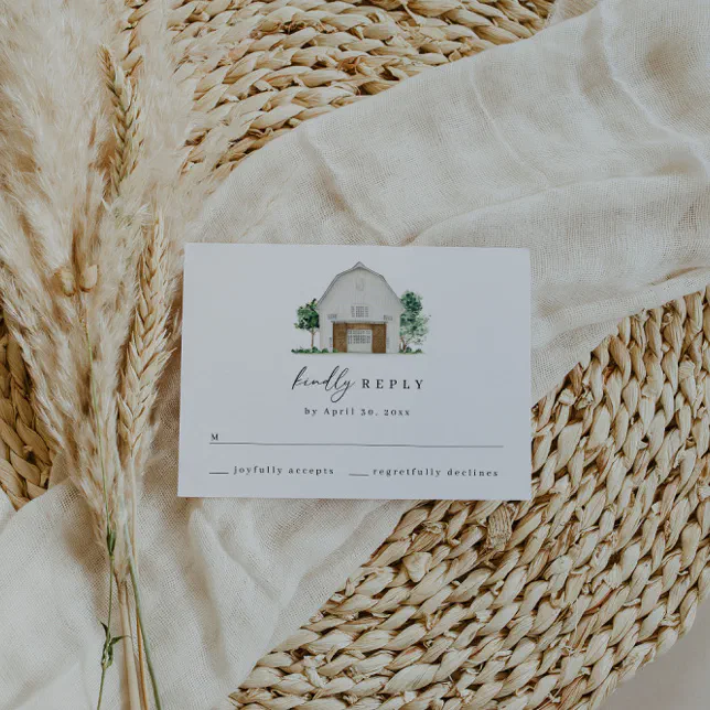 Elegant Rustic Barn Wedding RSVP Card | Zazzle