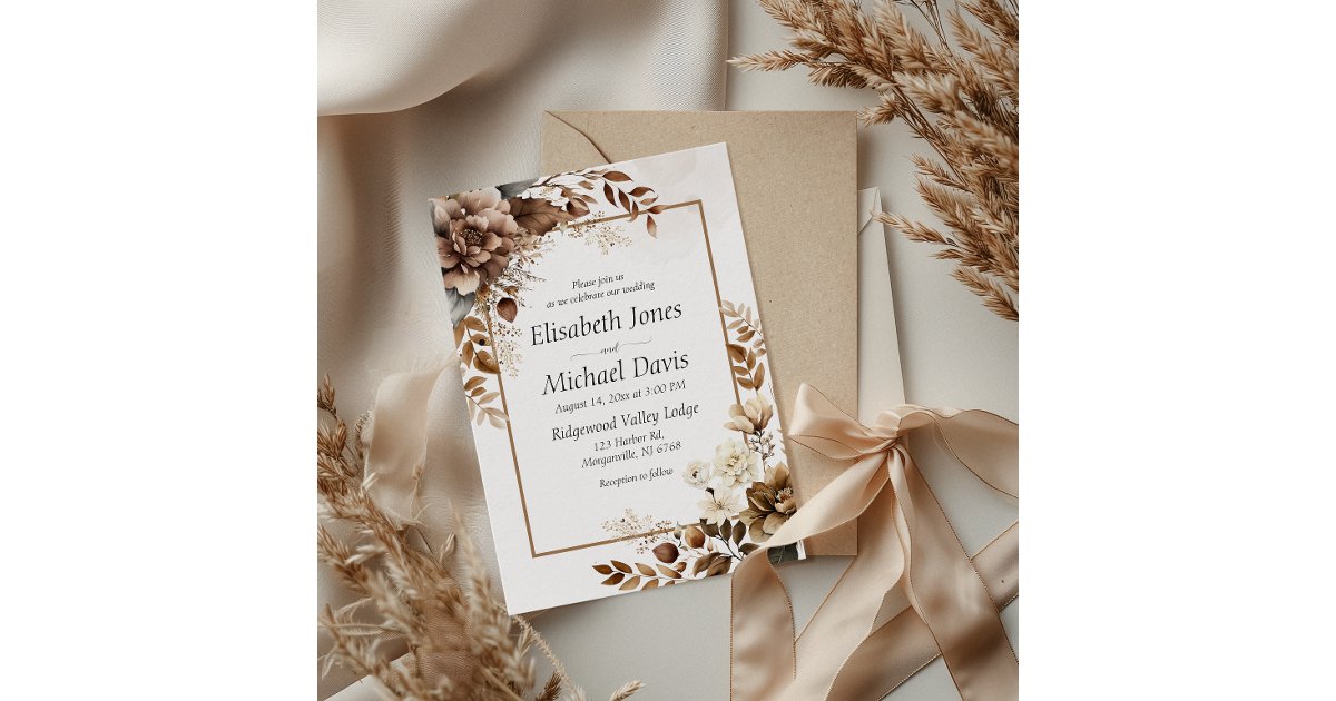 Elegant Rustic Boho Terracotta Flora Wedding Invitation | Zazzle