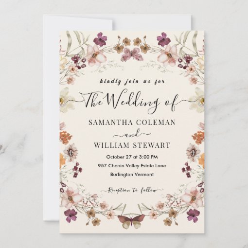 Elegant Rustic Boho Wildflower Modern Wedding Invitation | Zazzle