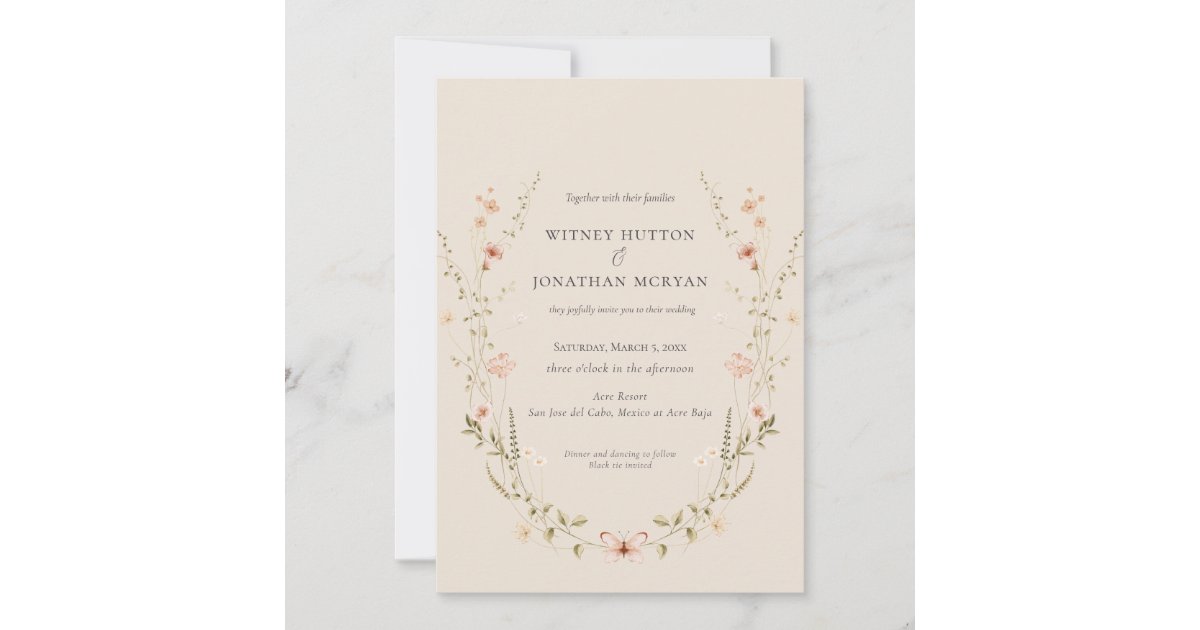 Elegant Rustic Botanical Calligraphy Wedding Invitation | Zazzle