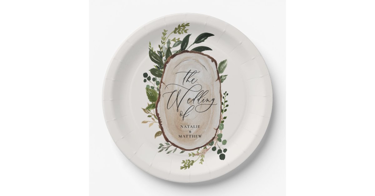 Elegant Rustic Botanical Greenery wedding party Paper Plates | Zazzle