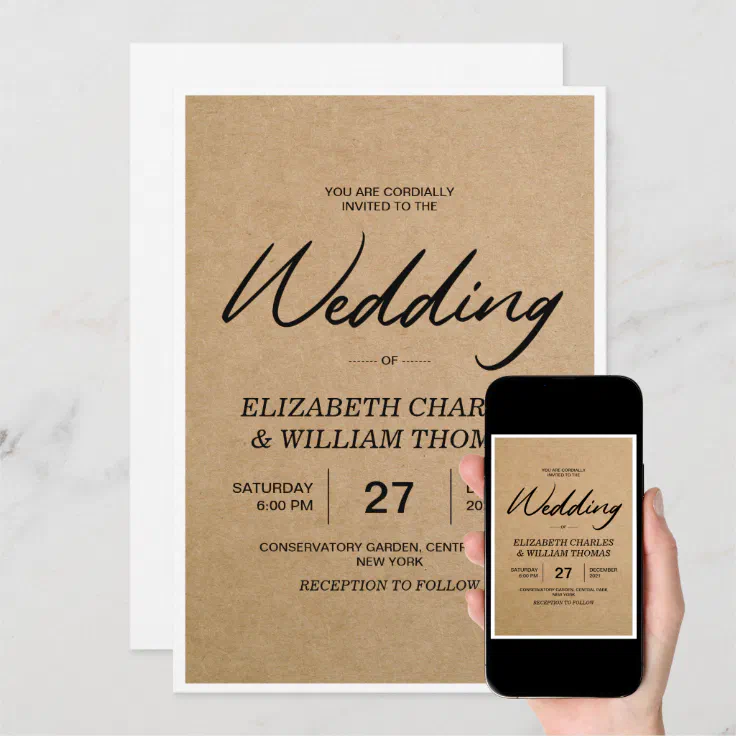 Elegant Rustic Brown Paper Wedding Invitation | Zazzle