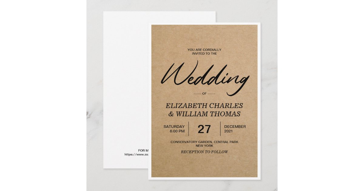 Elegant Rustic Brown Paper Wedding Invitation | Zazzle