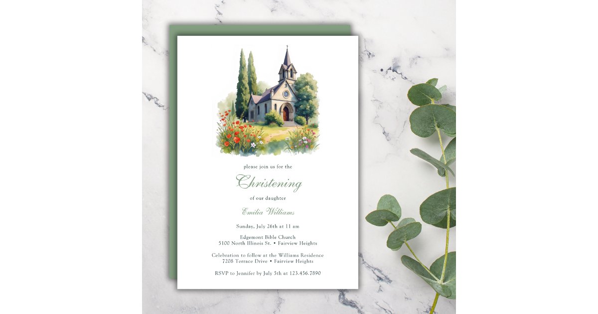 Elegant Rustic Church Baptism Christening Invitation | Zazzle