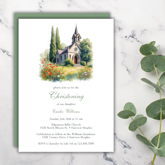 Elegant Rustic Church Baptism Christening Invitation | Zazzle