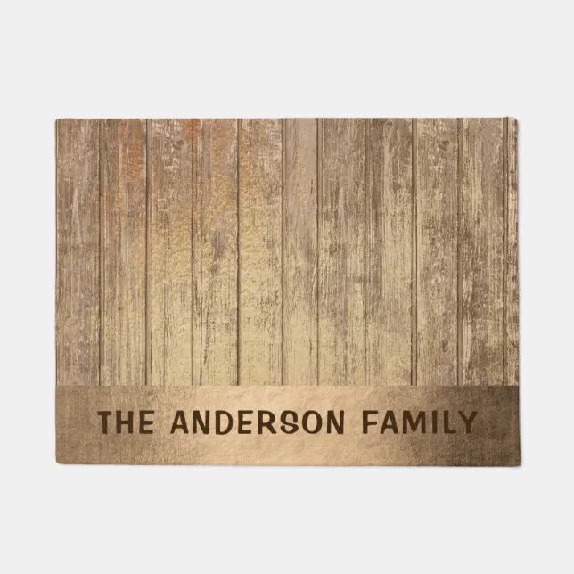 Elegant rustic copper gold wood print custom doormat | Zazzle