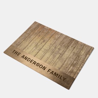 Elegant rustic copper gold wood print custom doormat | Zazzle