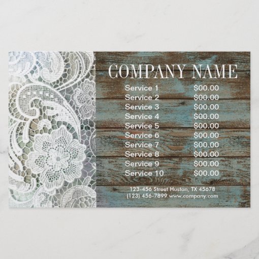 elegant rustic country white lace blue barn wood flyer | Zazzle