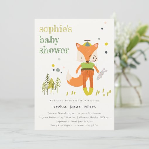 Elegant Rustic Cute Woodland Fun Fox Baby Shower Invitation | Zazzle