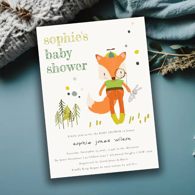 Elegant Rustic Cute Woodland Fun Fox Baby Shower Invitation | Zazzle