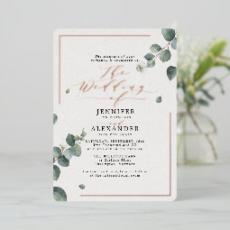 Elegant Rustic Eucalyptus Script Wedding Rose Foil Invitation | Zazzle