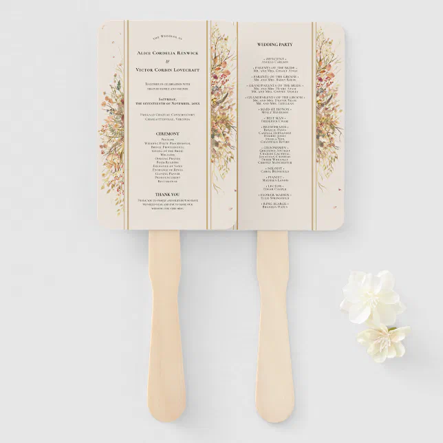 Elegant Rustic Fall Beige Wedding Program Hand Fan | Zazzle